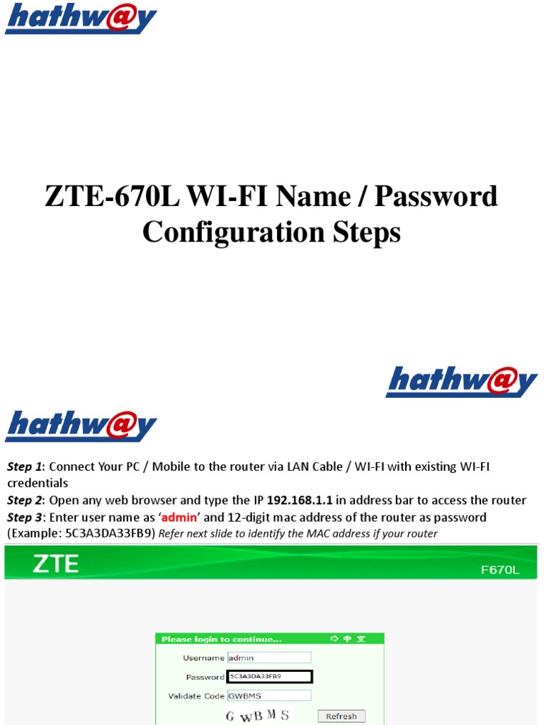 ZTE-F670L (WIFI Name Password Change Procedure) v.7 | PDF | Wi Fi ...
