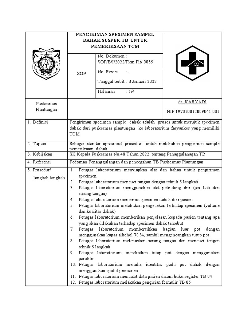 Sop Pengiriman Sampel Dahak TCM | PDF