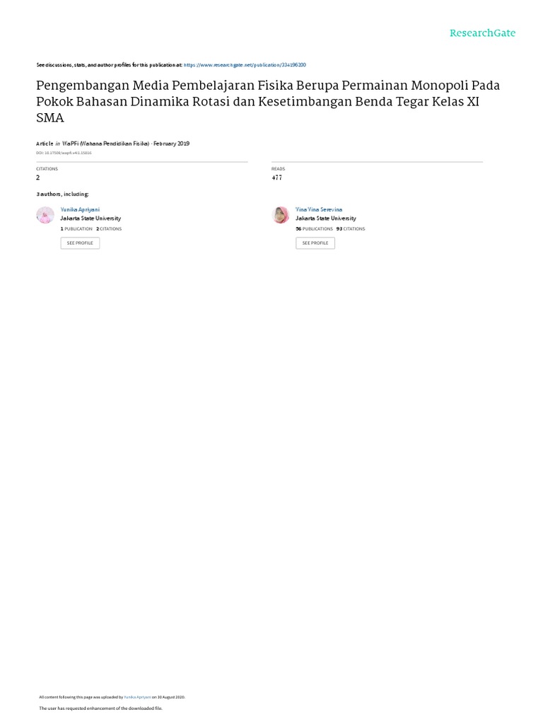 Pengembangan Media Pembelajaran Fisika Berupa Permainan Monopoli Pada Pokok Bahasan Dinamika ...