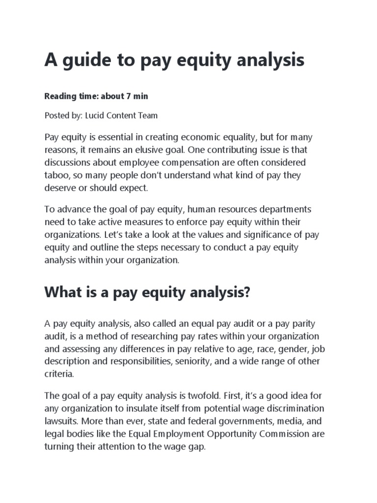 0A Guide To Pay Equity Analysis | PDF | Equal Pay For Equal Work ...