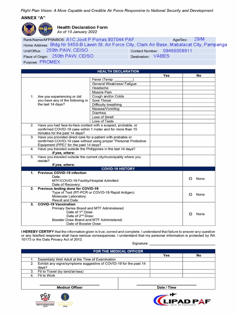 AFP Health Declaration Form | PDF