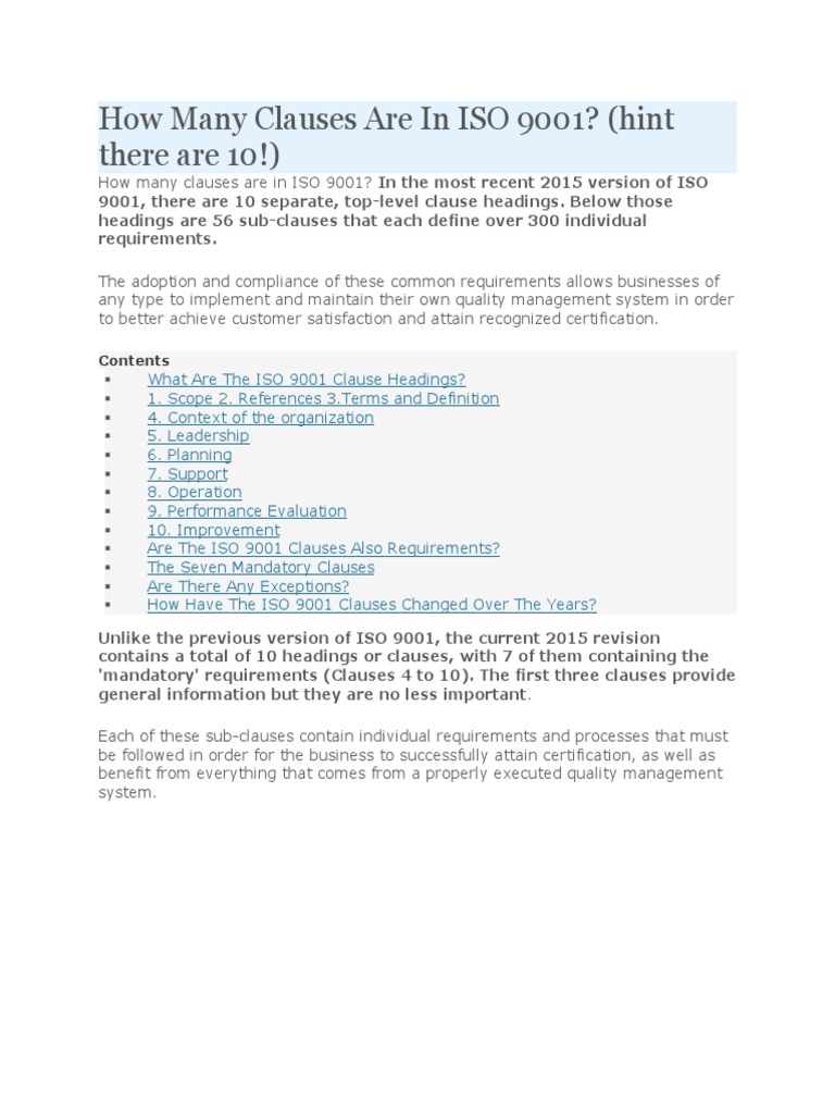 How Many Clauses Are in ISO 9001 | PDF | Iso 9000 | Quality Management
