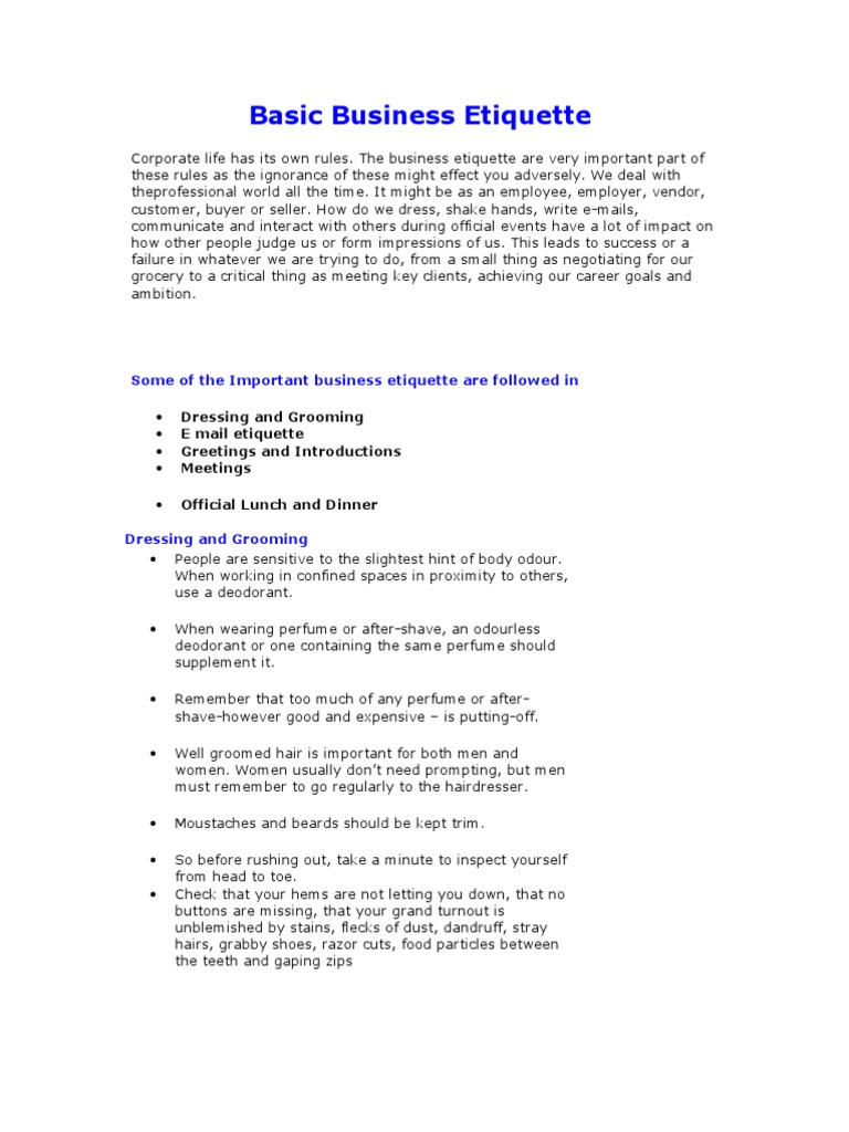 Basic Business Etiquette | PDF | Etiquette | Email