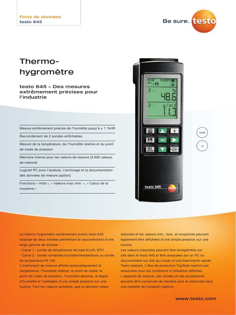 Thermo-hygromètre Testo 645 Précis | PDF | Humidité | Chimie physique