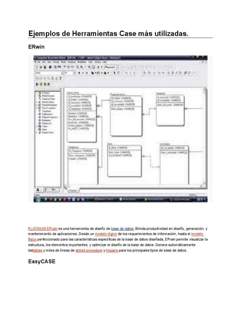 Ejemplos de Herramientas Case Más Utilizadas.: Erwin | PDF | Ingeniería de software | Software