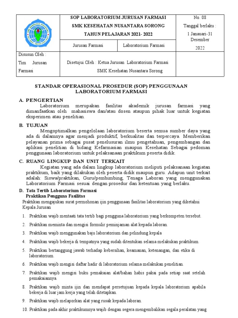 Sop Lab Dan Pengelolaan Alat | PDF