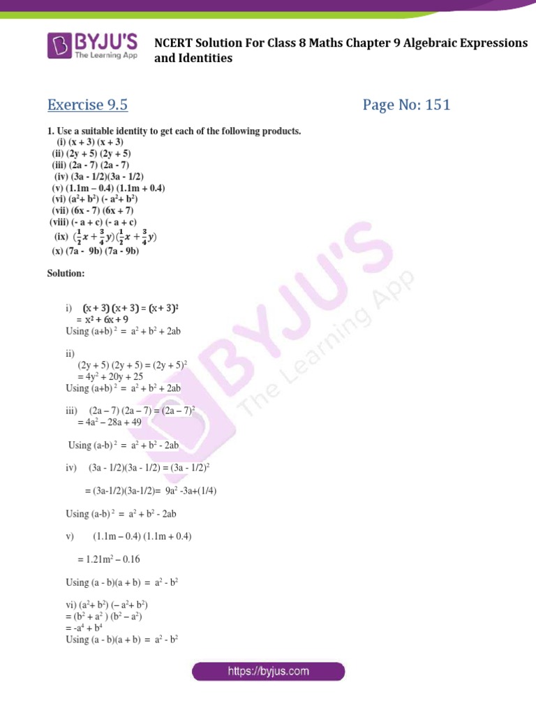 NCERT Solutions For CBSE Class 8 Maths Chapter 9 Algebraic Expressions ...