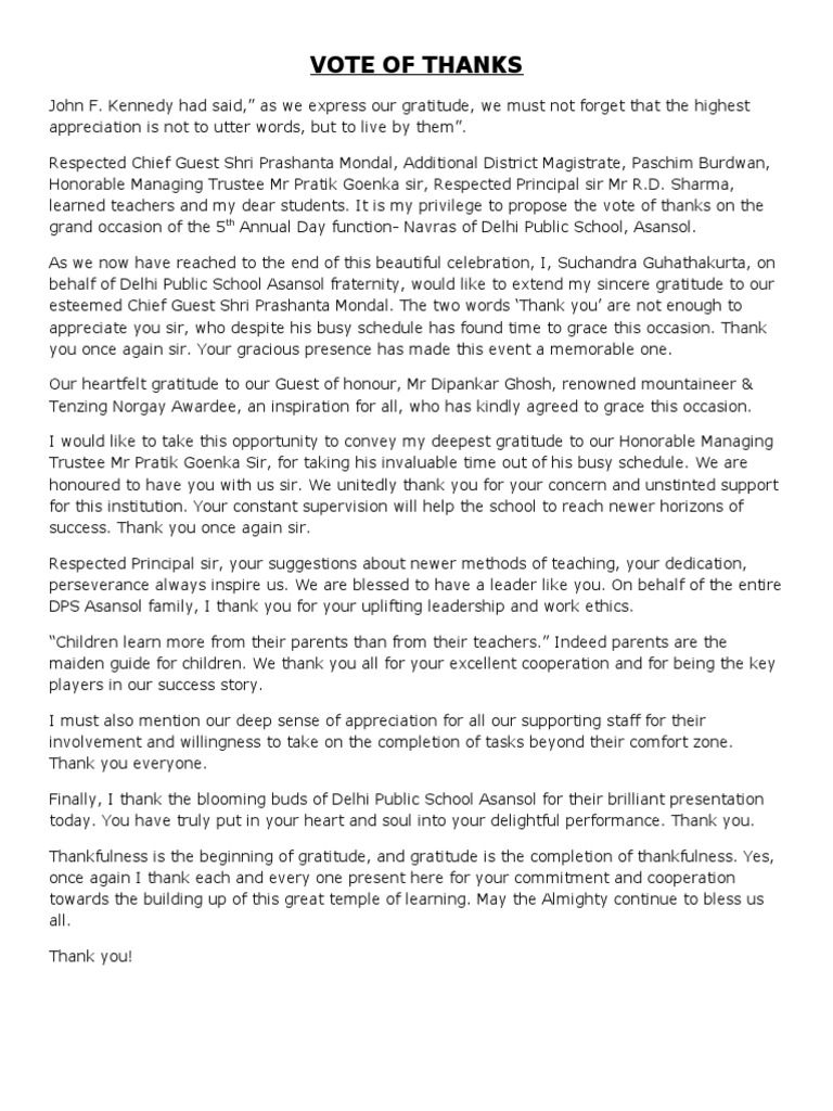 Vote of Thanks | PDF