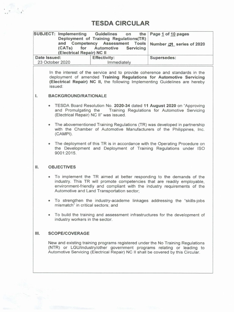 TESDA Circular No. 129-2020 | PDF | Air Conditioning