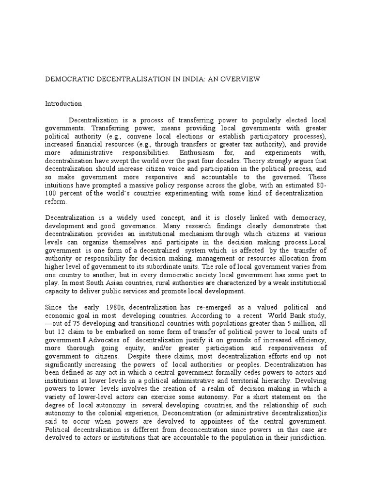 Democratic Decentralisation | PDF | Decentralization | Government Of India