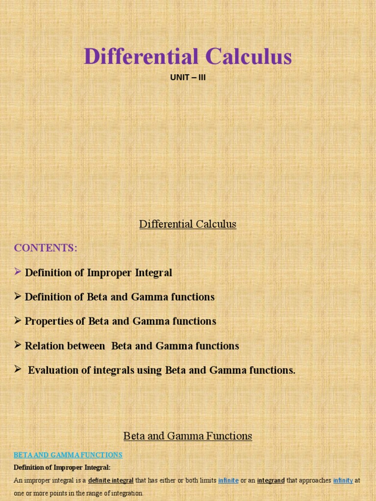 Differential Calculus Unit III - Beta and Gamma Functions | PDF | Integral | Function (Mathematics)