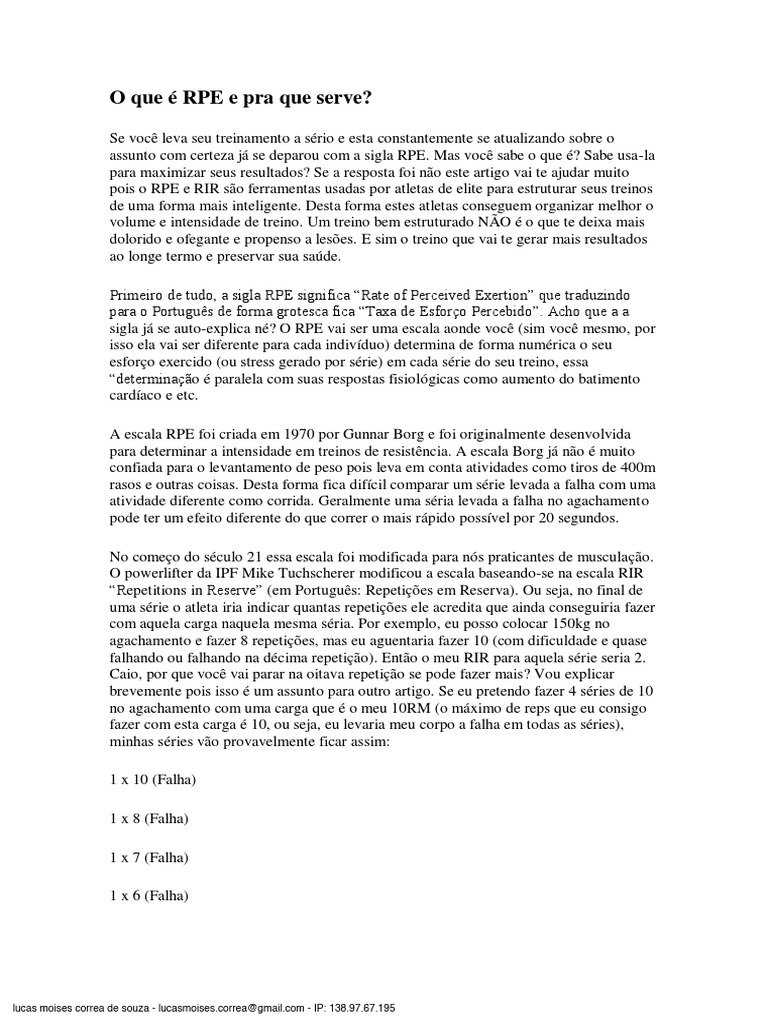 O que é RPE e como usar na musculação | PDF