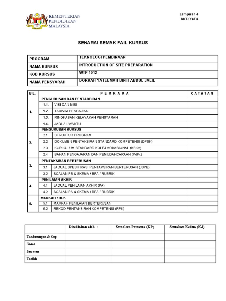 Senarai Semak Fail Kursus SVM | PDF