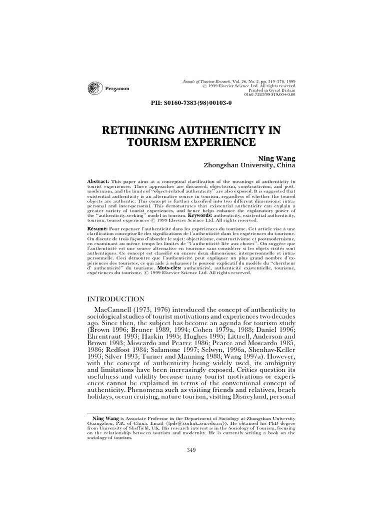 Rethinking Authenticity in Tourism Experience | PDF | Experience ...