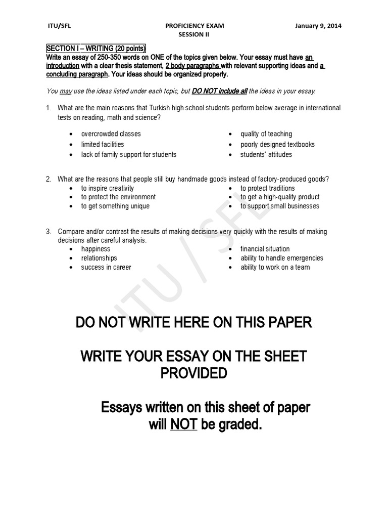 Do Not Write Here On This Paper Write Your Essay On The Sheet Provided ...