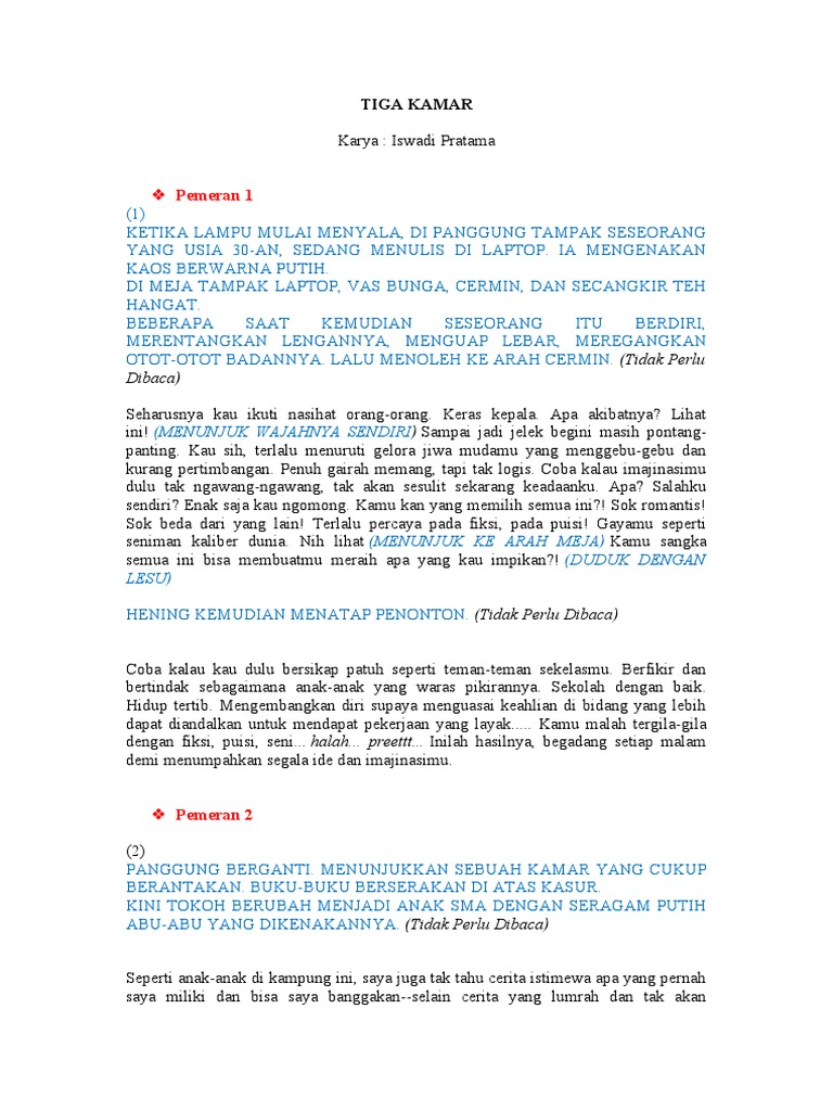 Naskah Monolog Tiga Kamar | PDF