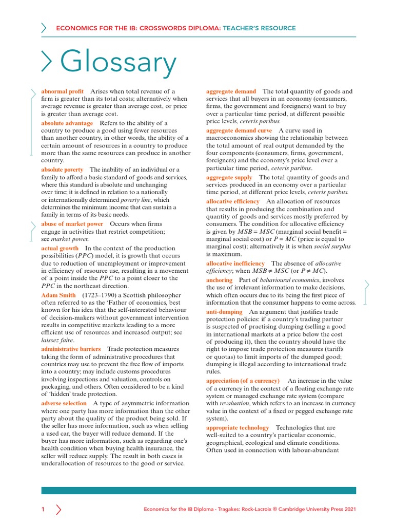IB Economics Teacher Resource 3ed Glossary | Download Free PDF | Supply ...