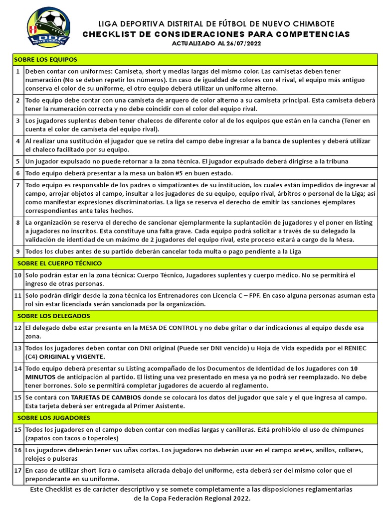 2022 - CheckList - Torneos - Liga de Fútbol Nuevo Chimbote - VERS 2 ...