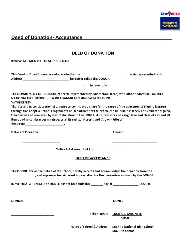 Deed of Donation-Acceptance | Download Free PDF | Deed | Law And Economics