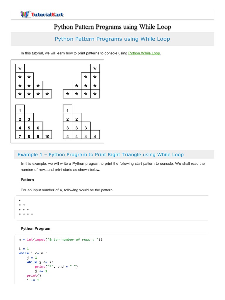 Python Pattern Programs Using While Loop | PDF | Python (Programming ...