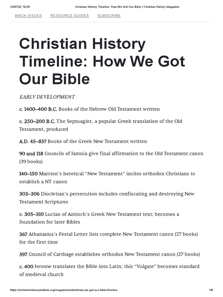 Christian History Timeline - How We Got Our Bible - Christian History ...