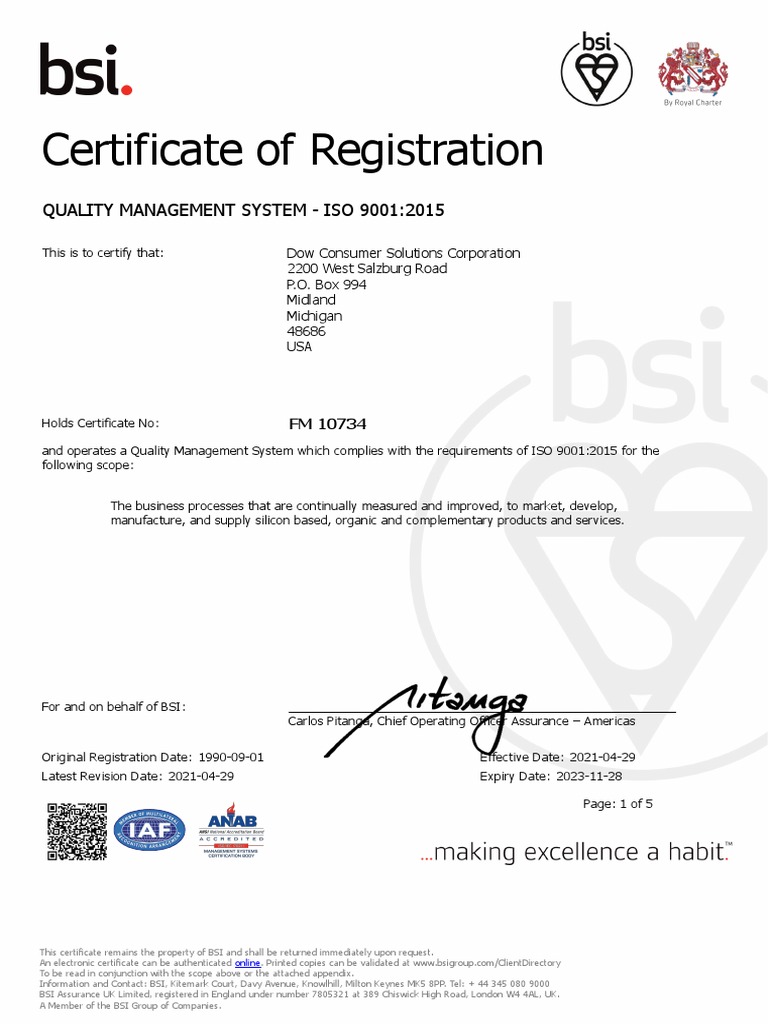 Certificate of Registration: Quality Management System - Iso 9001:2015 ...