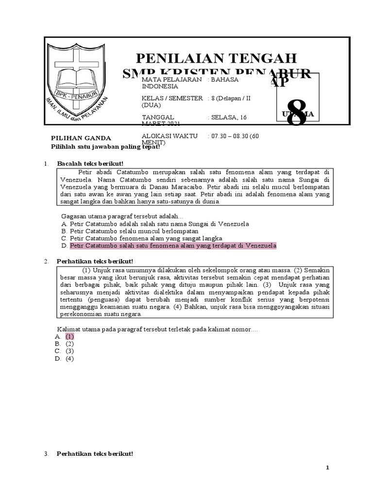 Soal Pts Bahasa Indonesia Semester 2 Kelas 8 Utama | PDF | Ilmu Sosial | Sains & Matematika