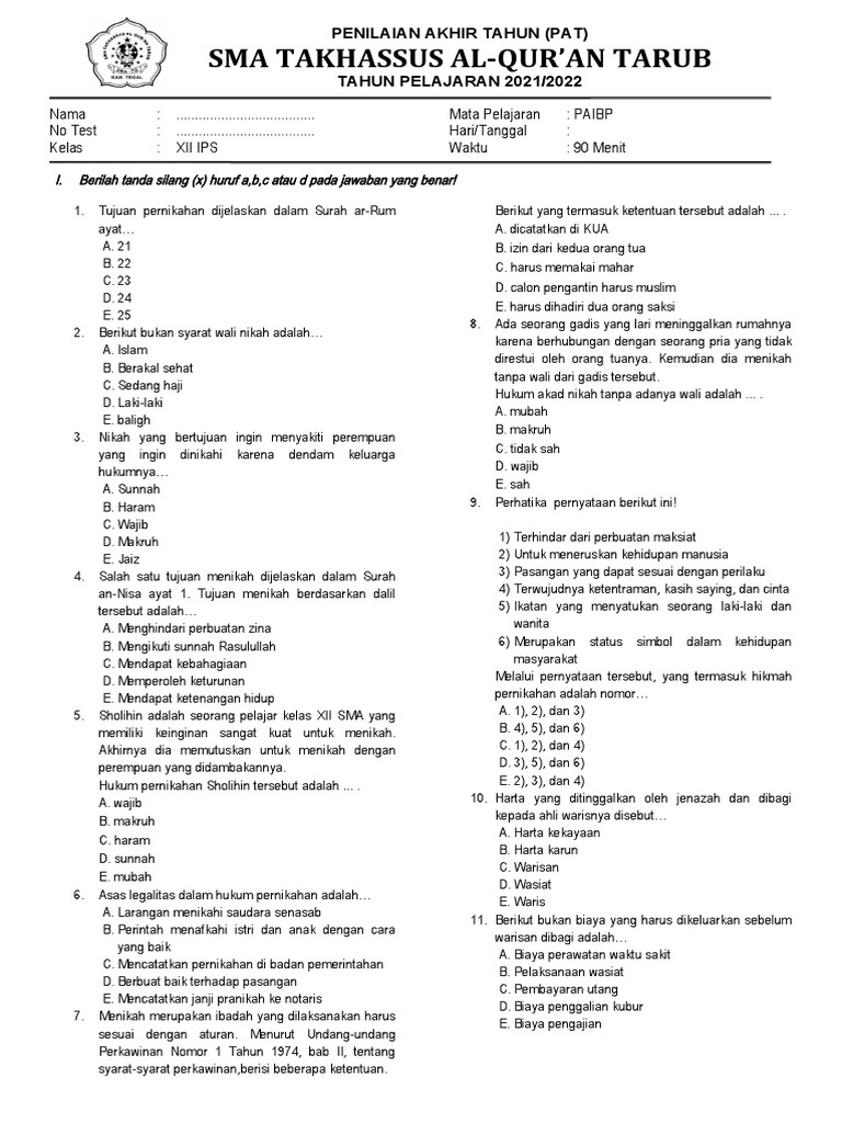 PAT PAI Kls 12 | PDF