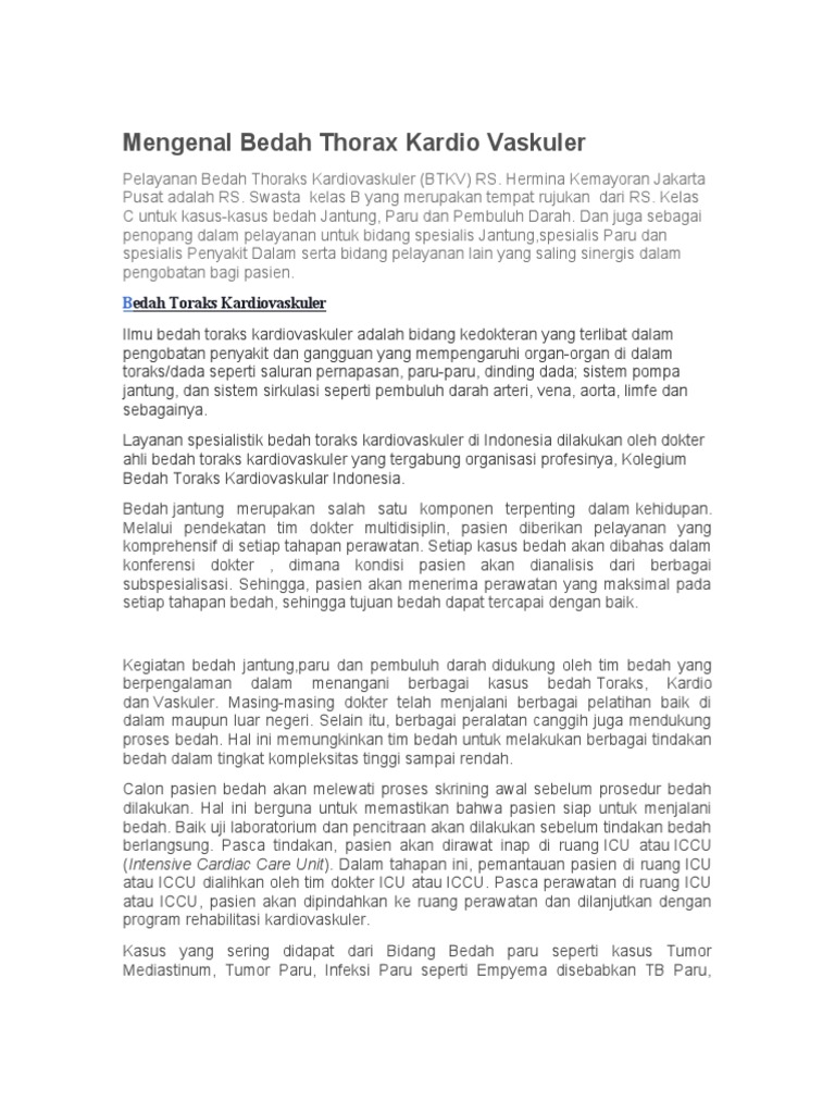 Layanan Bedah Thorax Kardiovaskular | PDF