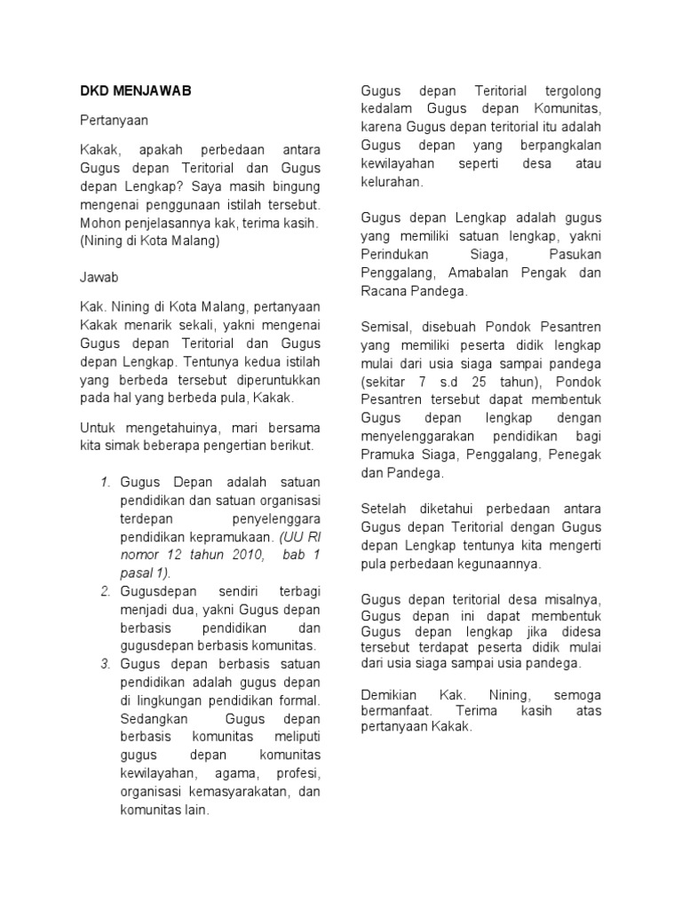 Perbedaan Gudep Teritorial Dan Gudep Lengkap | PDF