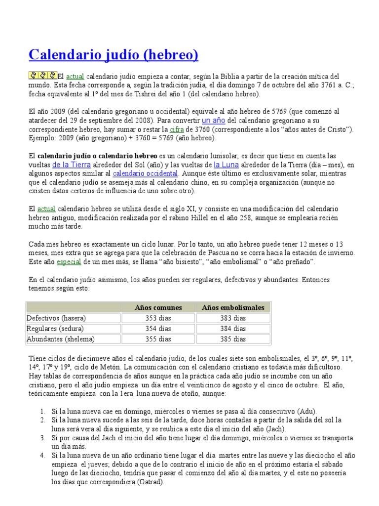 Copia de Calendario Judío | PDF | Calendario hebreo | Calendarios ...