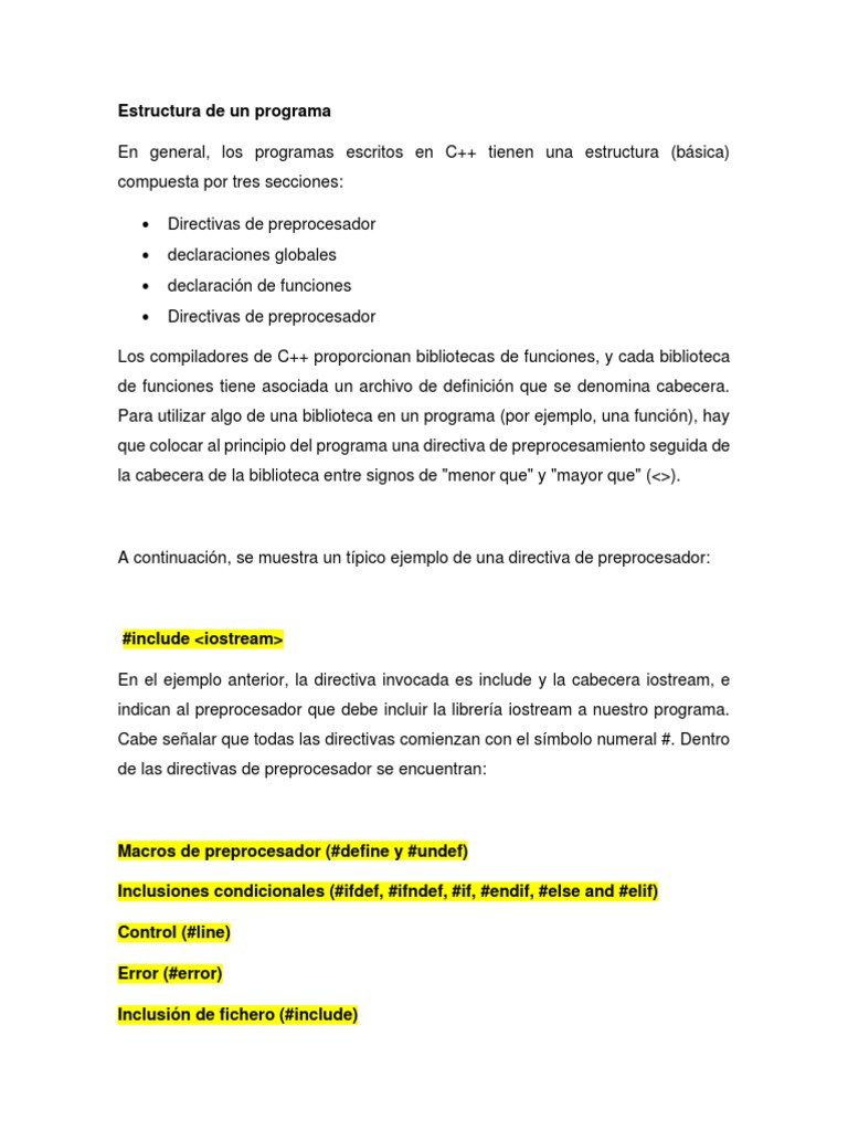 Estructura de Un Programa en Lenguaje C++ | PDF | C ++ | Programación