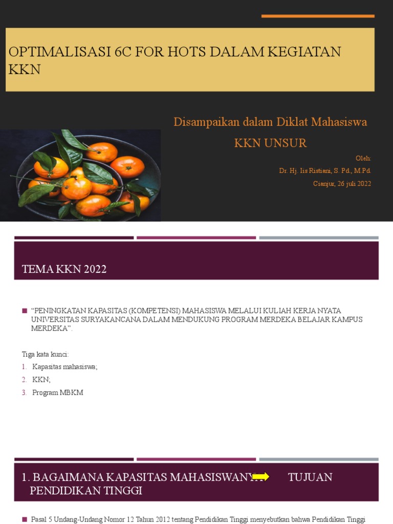 Diklat KKN Mahasiswa - Dr.. Hj. Iis - Implementasi 6c For Hots Melalui ...