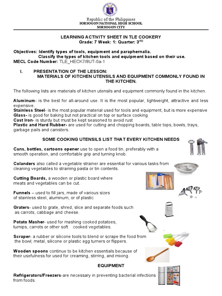Sorsogon National High School Sorsogon City | PDF | Kitchen Utensil ...