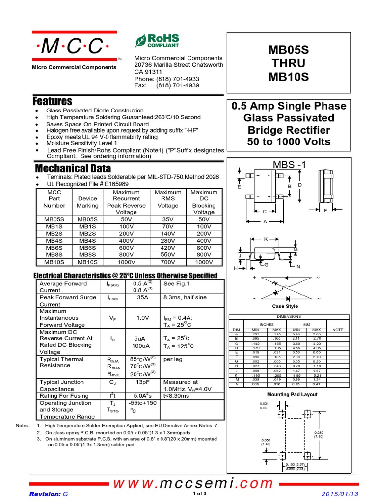 MB05S MB10S (MBS 1) | PDF | Rectifier | Equipment