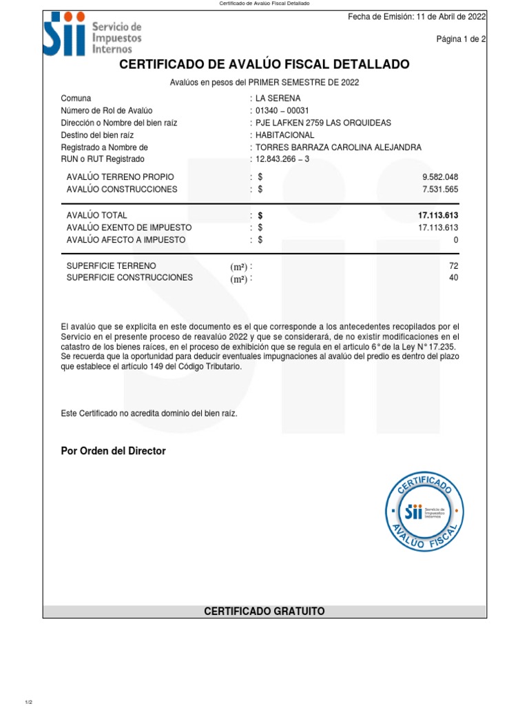 Certificado Sii 1 | PDF
