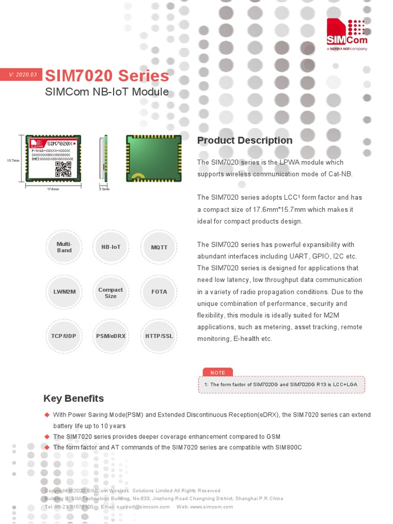 Sim7020 Series: Simcom Nb-Iot Module | Download Free PDF | Hypertext ...