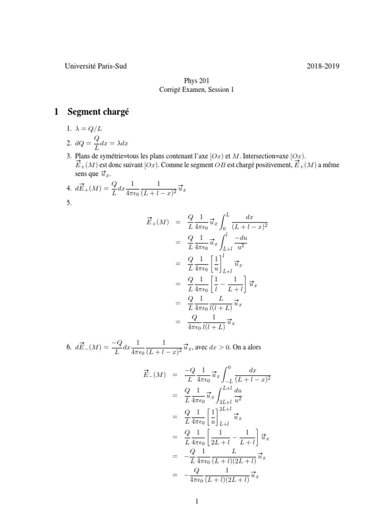 Exam 2018-2019 Session 1 Corrigé | PDF | Physique | Mathématiques