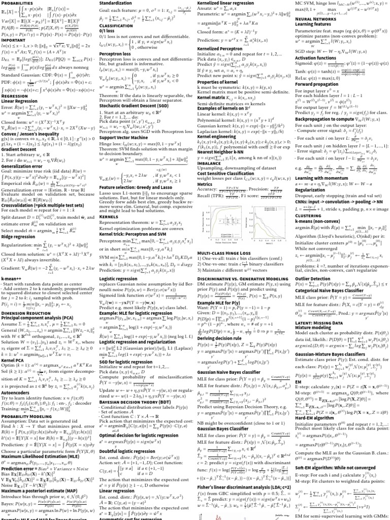 Cheat Sheet For Exam | PDF | Data Analysis | Data Mining