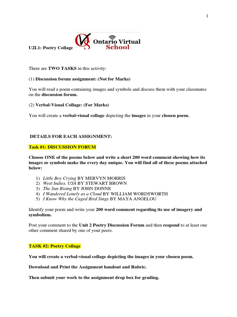 U2L1 Visual Verbal Collage Assignment PDF | PDF | Poetry