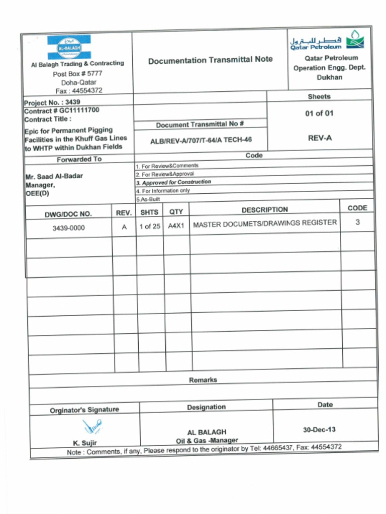 3439-0000 Master Drawing-Document Register | PDF