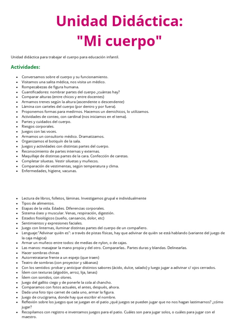 Actividades Didácticas sobre el Cuerpo | PDF | Artes del Lenguaje y ...