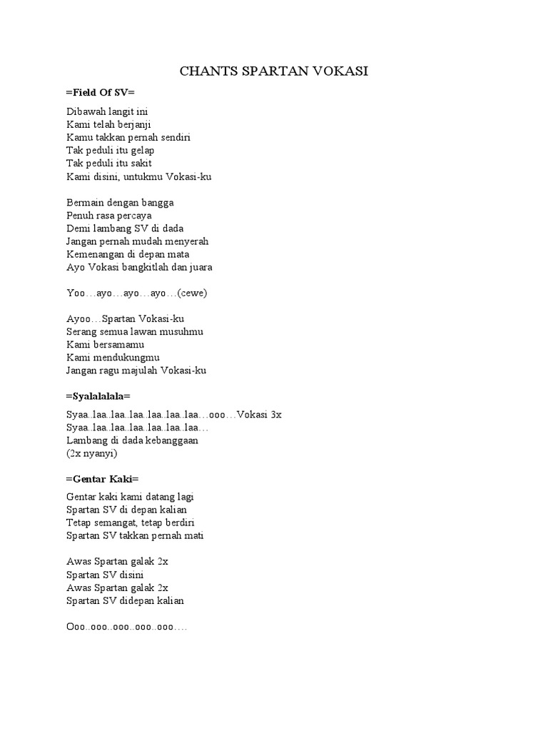 Chants Spartan Vokasi Rev | PDF