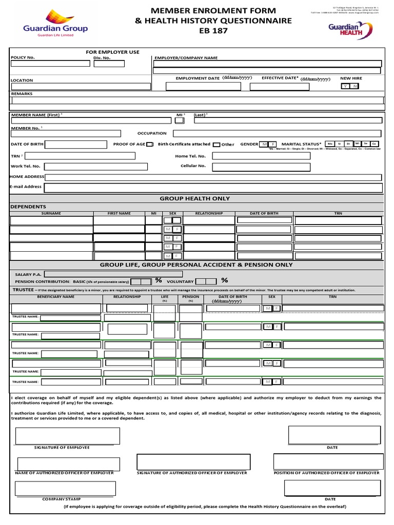 Guardian Health & Life Insurance Form | PDF | Alcoholism | Hiv/Aids