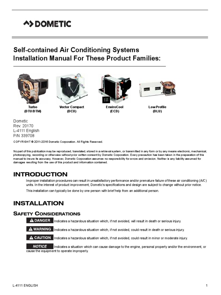 Self-Contained Air Conditioning Systems Installation Manual For These ...