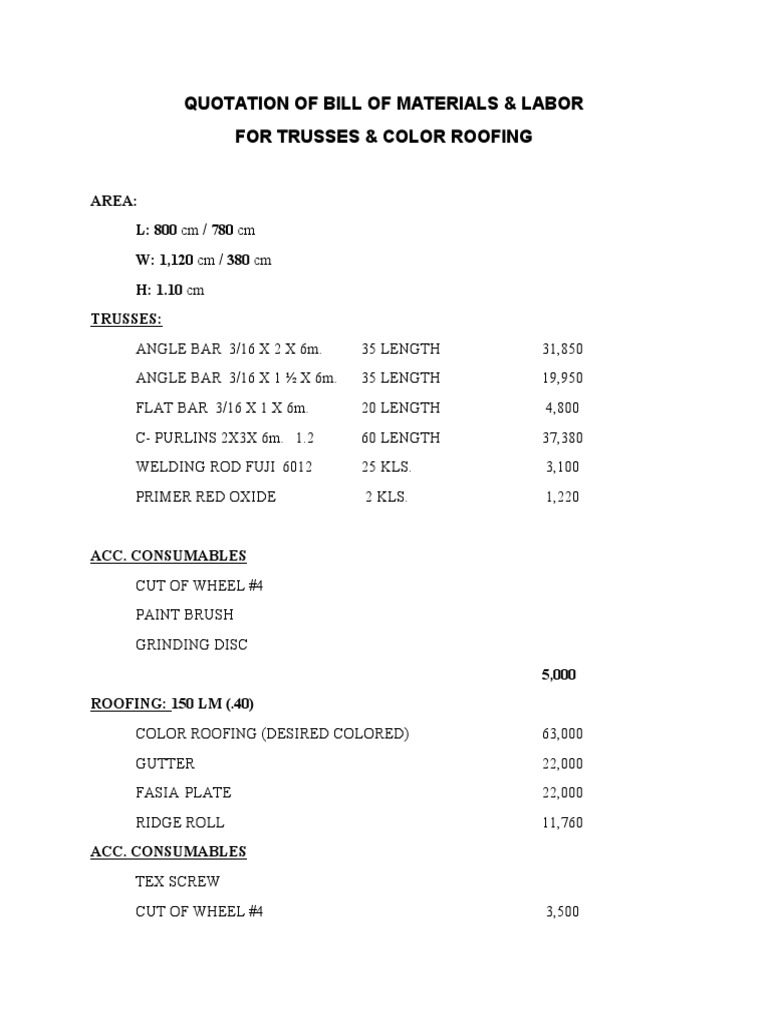 Quotation of Bill of Materials | PDF