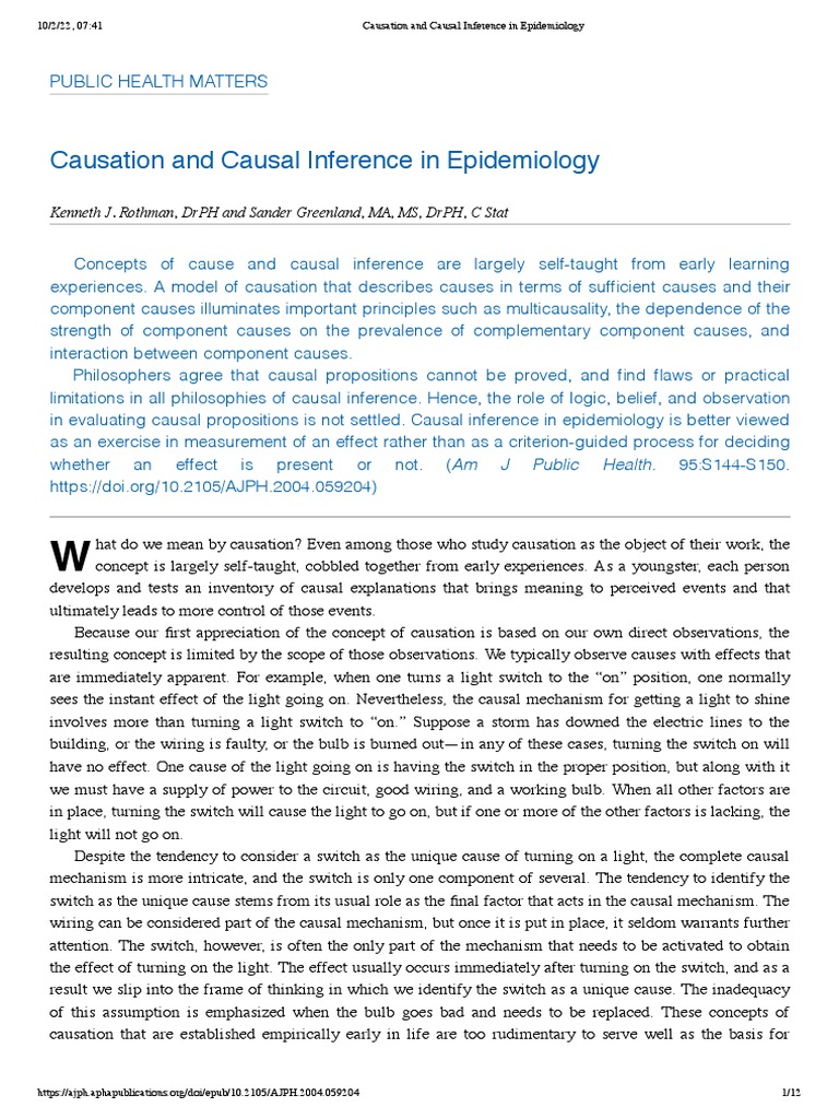 Rothman Causation and Causal Inference Epidemiology | PDF | Causality ...