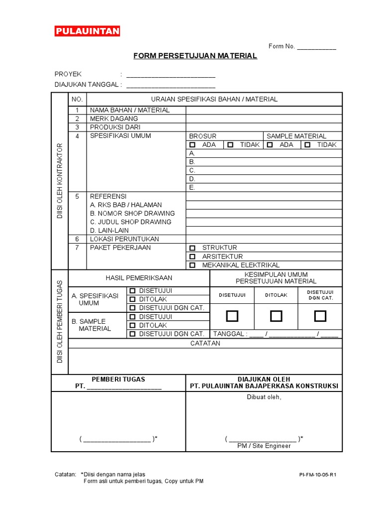Form Persetujuan Material | PDF