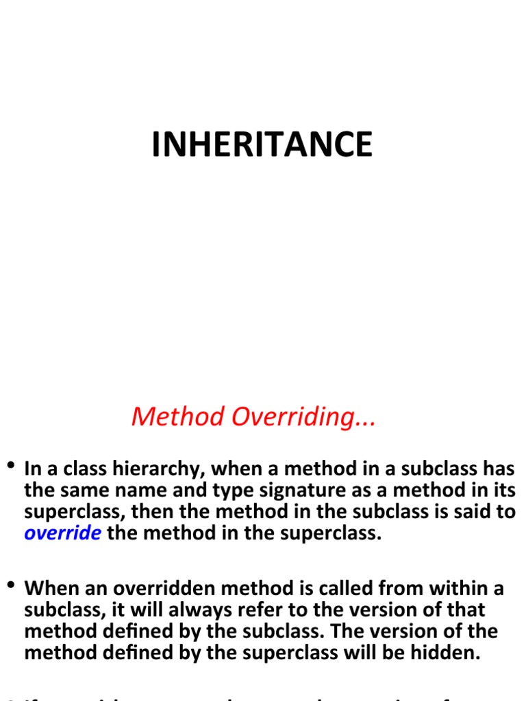 Java Method Overriding Guide | PDF | Method (Computer Programming) | Inheritance (Object ...