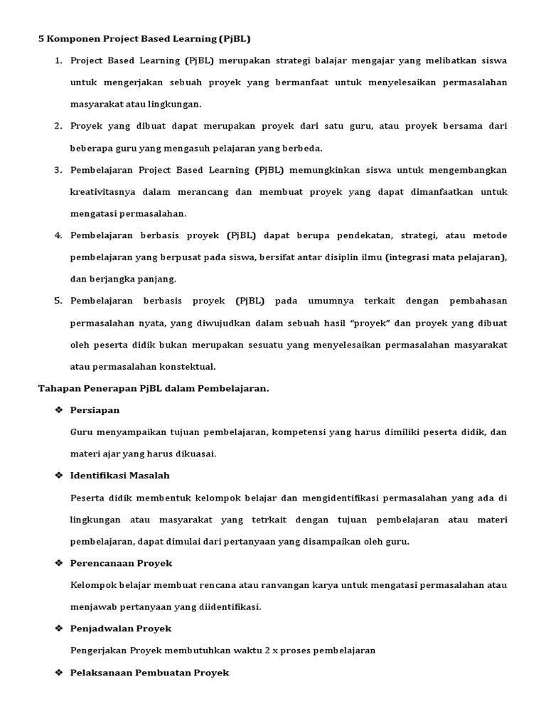 Implementasi PJBL Dalam Pembelajaran | PDF
